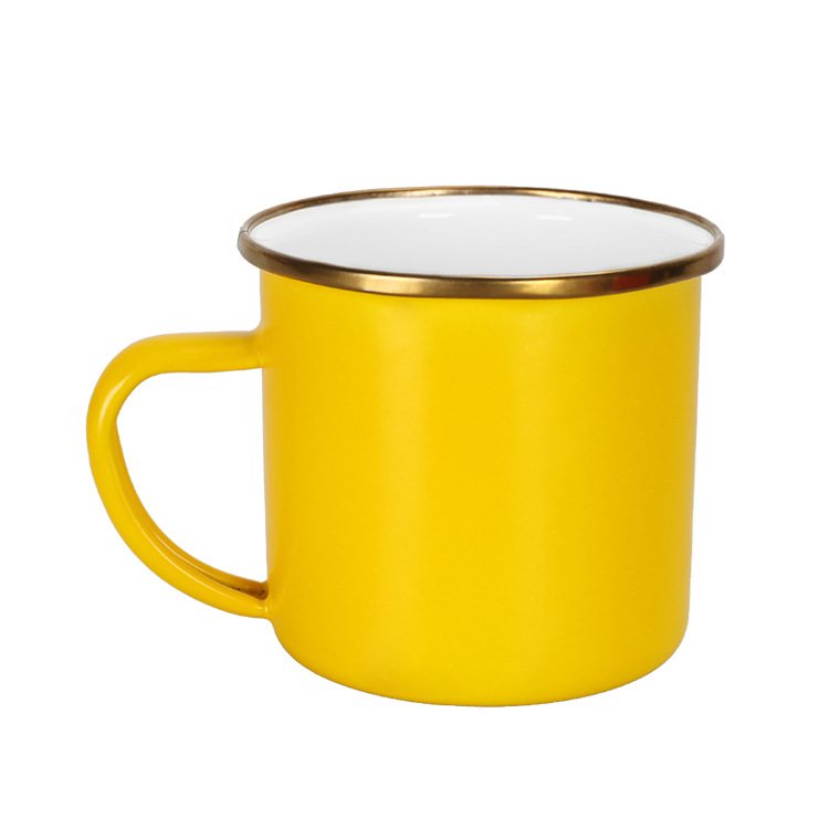 Black gold rim design enamel mug