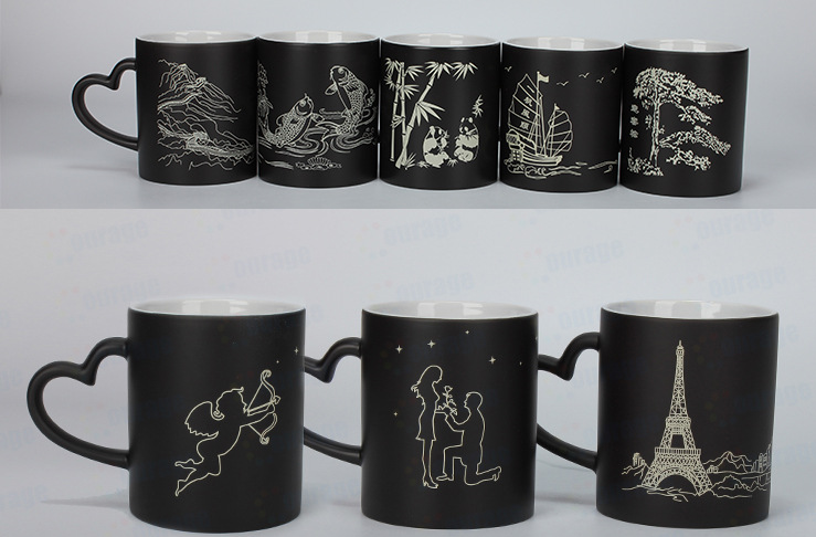 Large black color changing ceramic mug